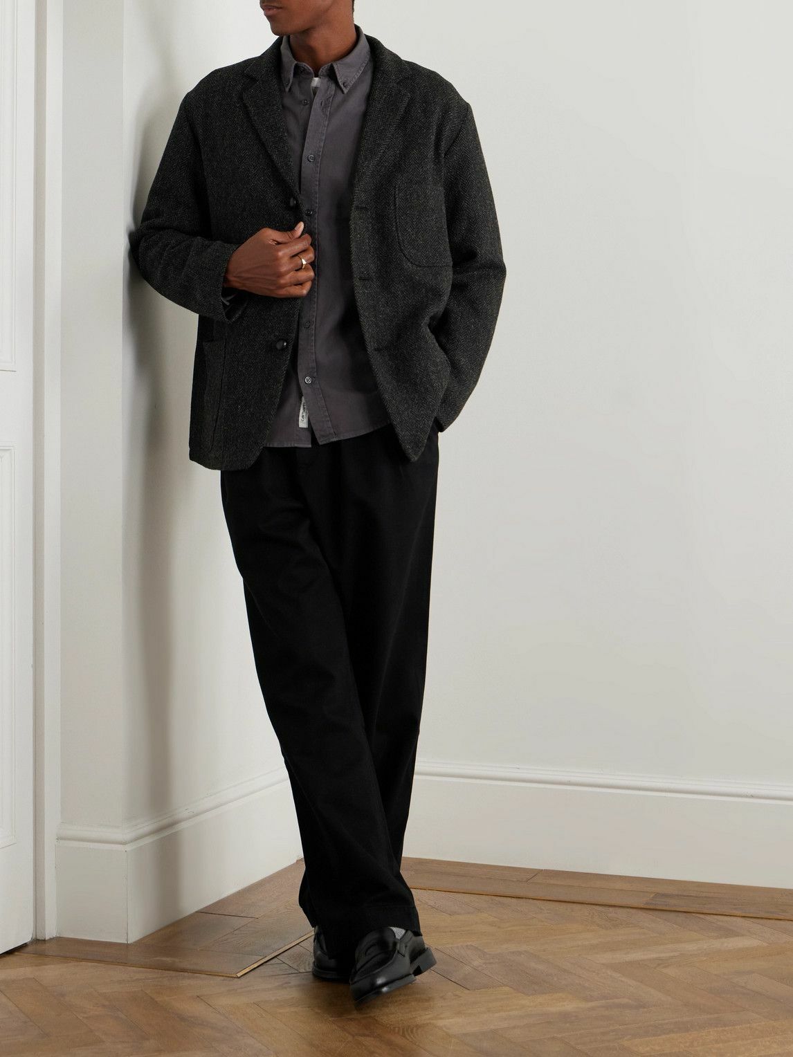 OrSlow - Herringbone Wool Harris Tweed Blazer - Black orSlow