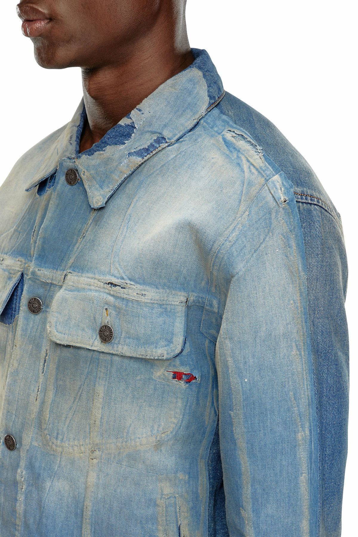 Diesel Trucker jacket in peel-off denim - Denim Jackets Mens in Blue Diesel