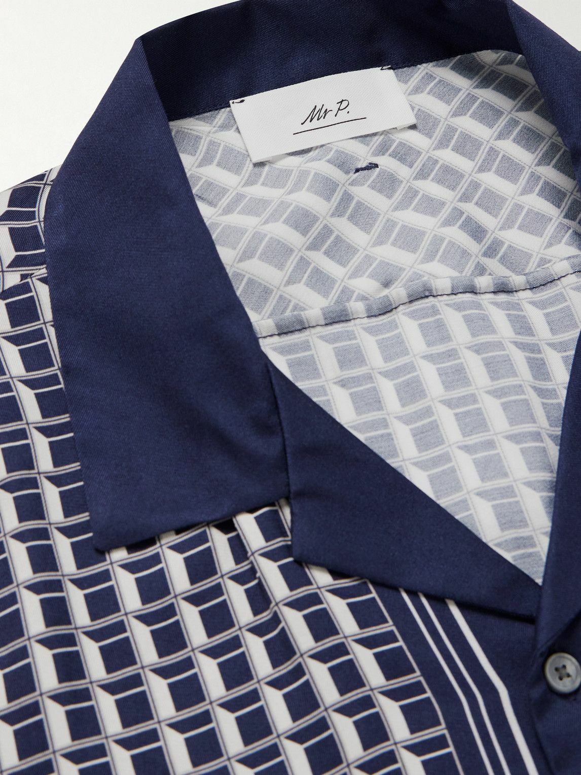 Mr P. - Camp-Collar Printed Satin-Twill Shirt - Blue Mr P.