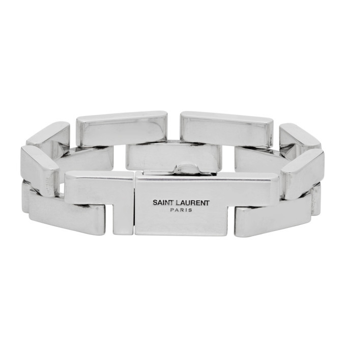 Saint Laurent Silver Textured Link Bracelet Saint Laurent