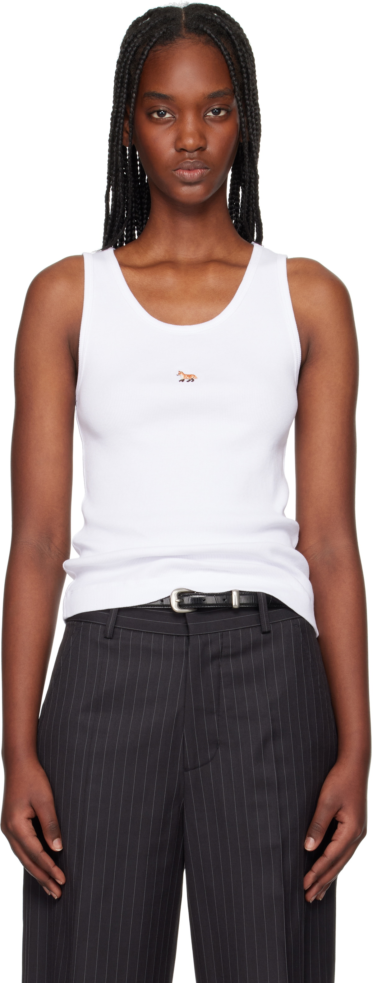 Maison Kitsuné White Baby Fox Ribbed Tank Top Maison Kitsune