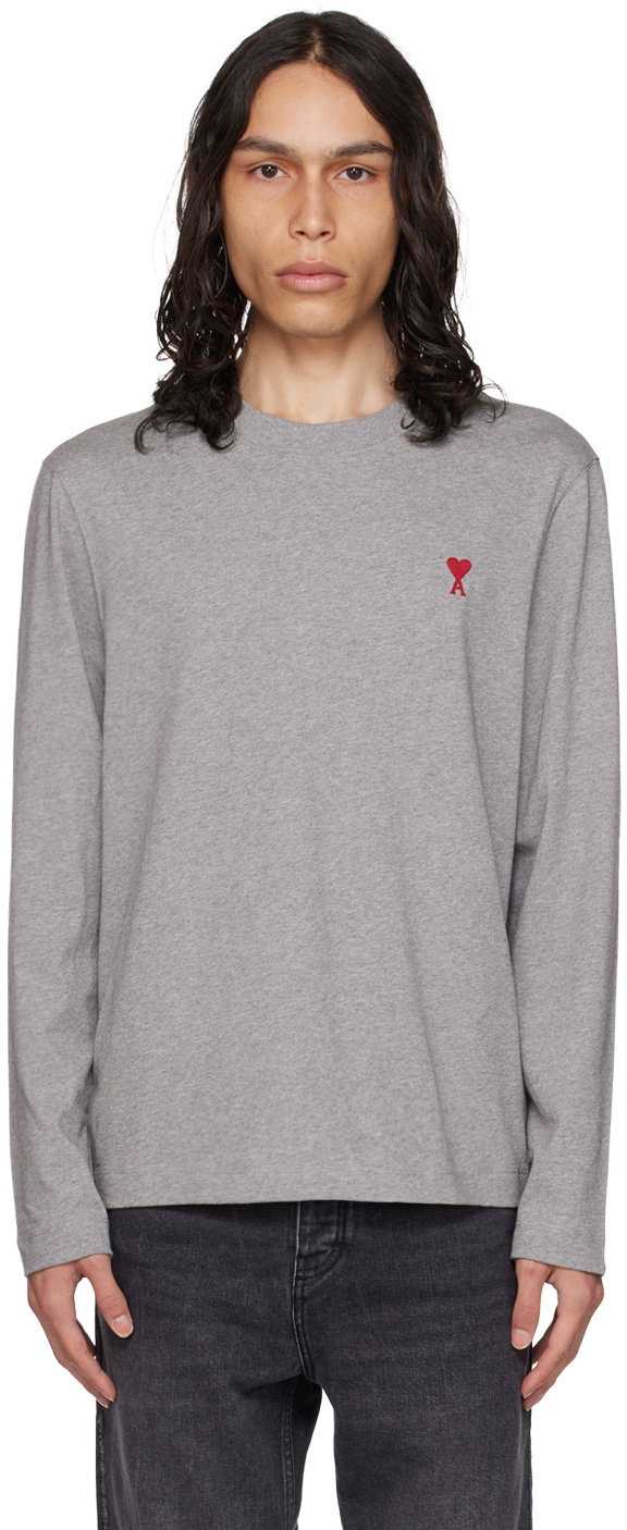 AMI Paris Gray Ami de Cœur Long Sleeve T-Shirt AMI