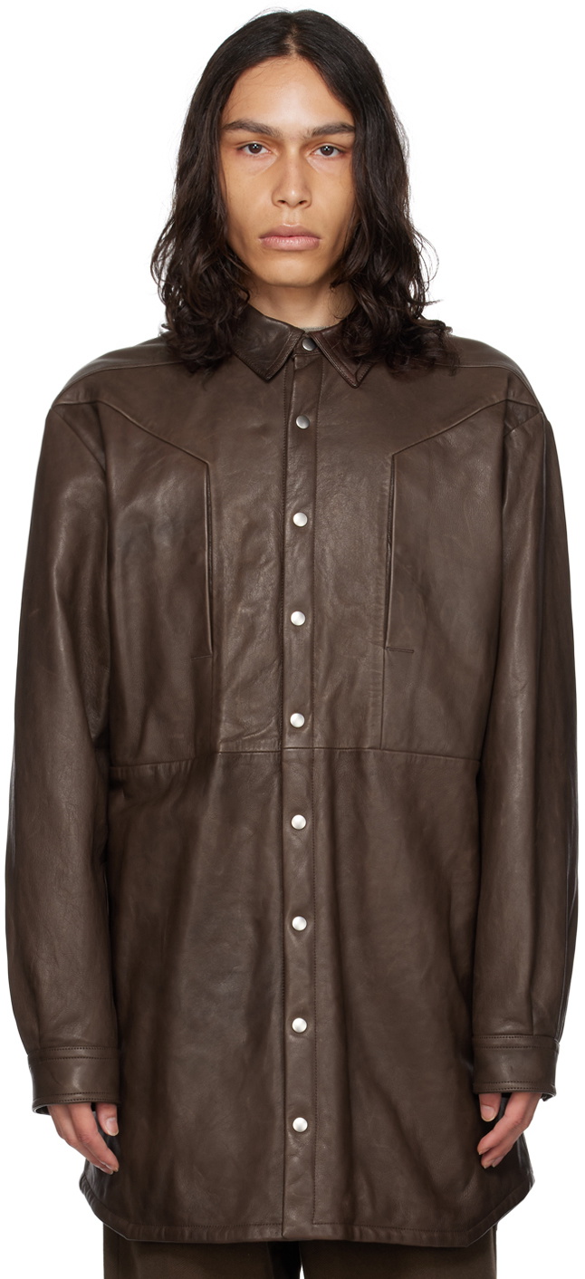 Rick Owens Brown Jumbo Fogpocket Leather Jacket Rick Owens
