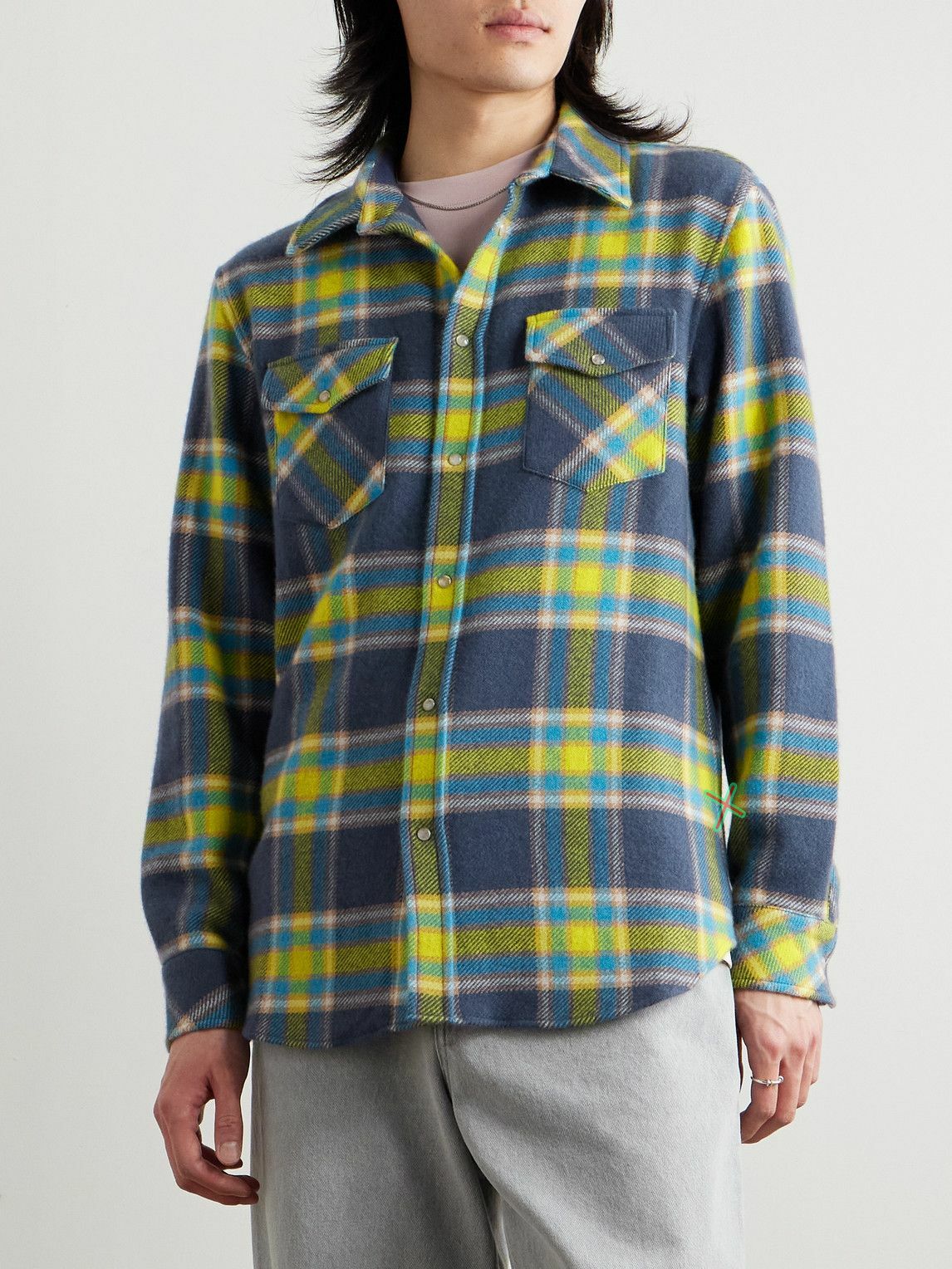 God's True Cashmere - Explorer Checked Cashmere Shirt - Blue God's True ...