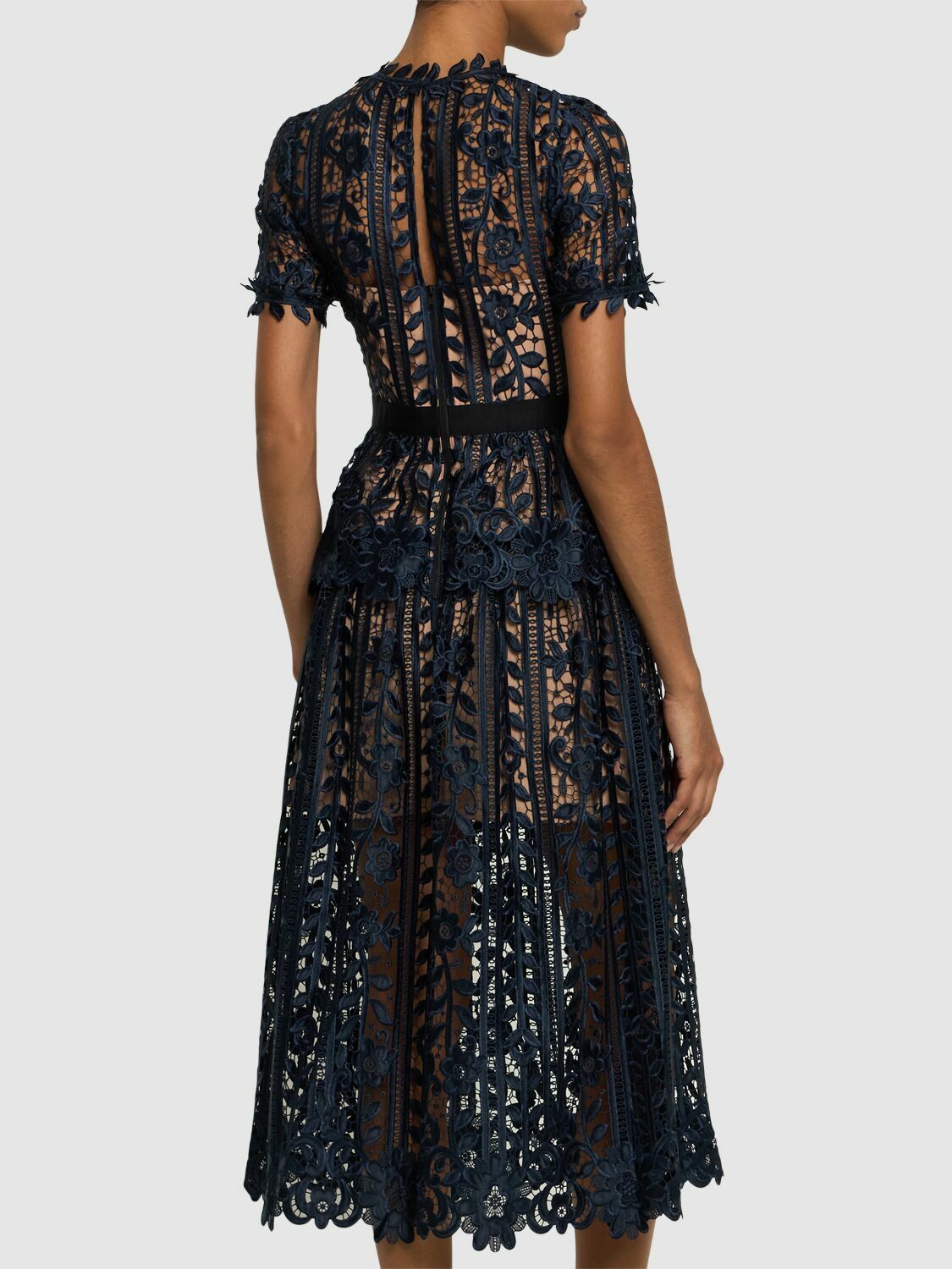 SELF-PORTRAIT Short Sleeve Lace Midi Dress Self-Portrait