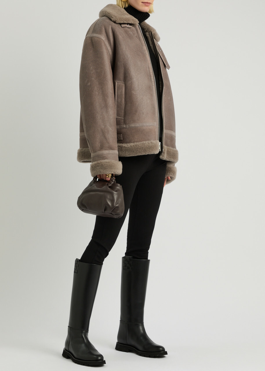 Arma Sona Shearling-trimmed Leather Aviator Jacket Taupe Armaf