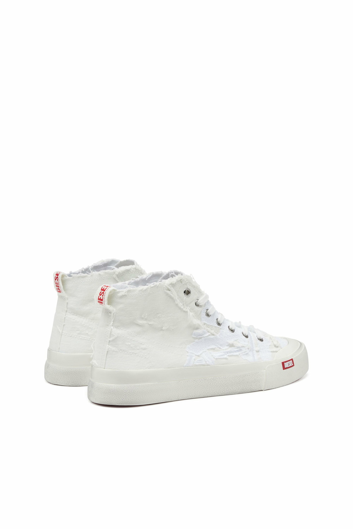 Diesel S-Athos Mid-Destroyed gauze and denim high-top sneakers ...