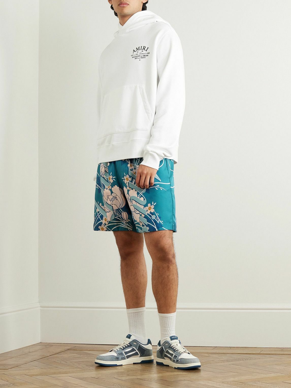 AMIRI - Straight-Leg Floral-Print Silk-Twill Drawstring Shorts - Blue Amiri
