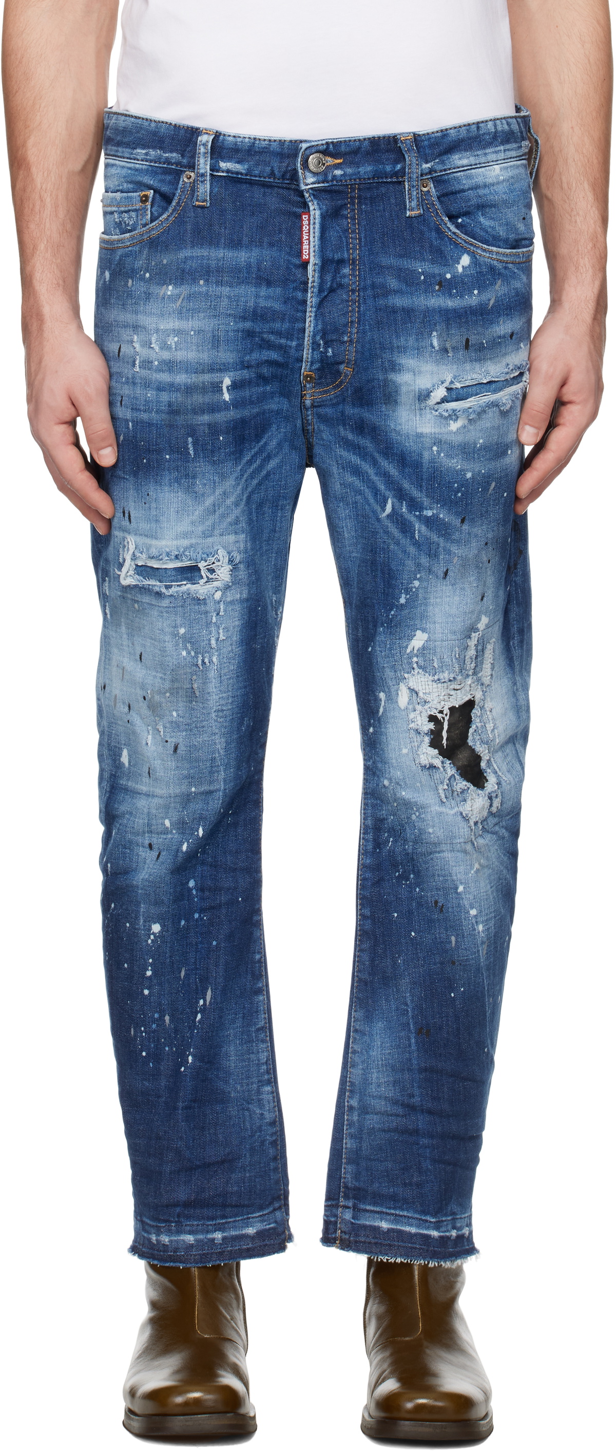 Dsquared2 Blue Medium Ripped Wash Bro Jeans Dsquared2