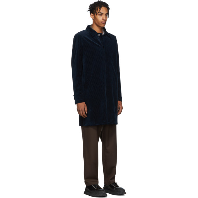 Harris Wharf London Navy Corduroy Fly Front Raglan Coat Harris Wharf London