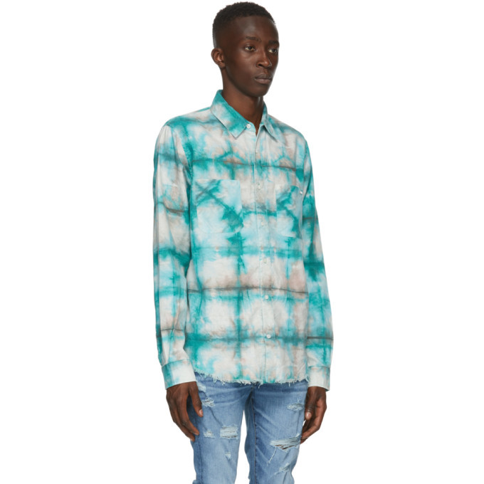 Amiri Blue Watercolor Plaid Shirt Amiri