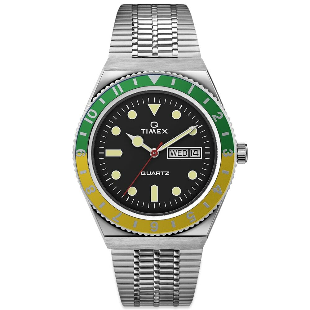 Timex Q Watch in Silver/Green/Yellow Timex