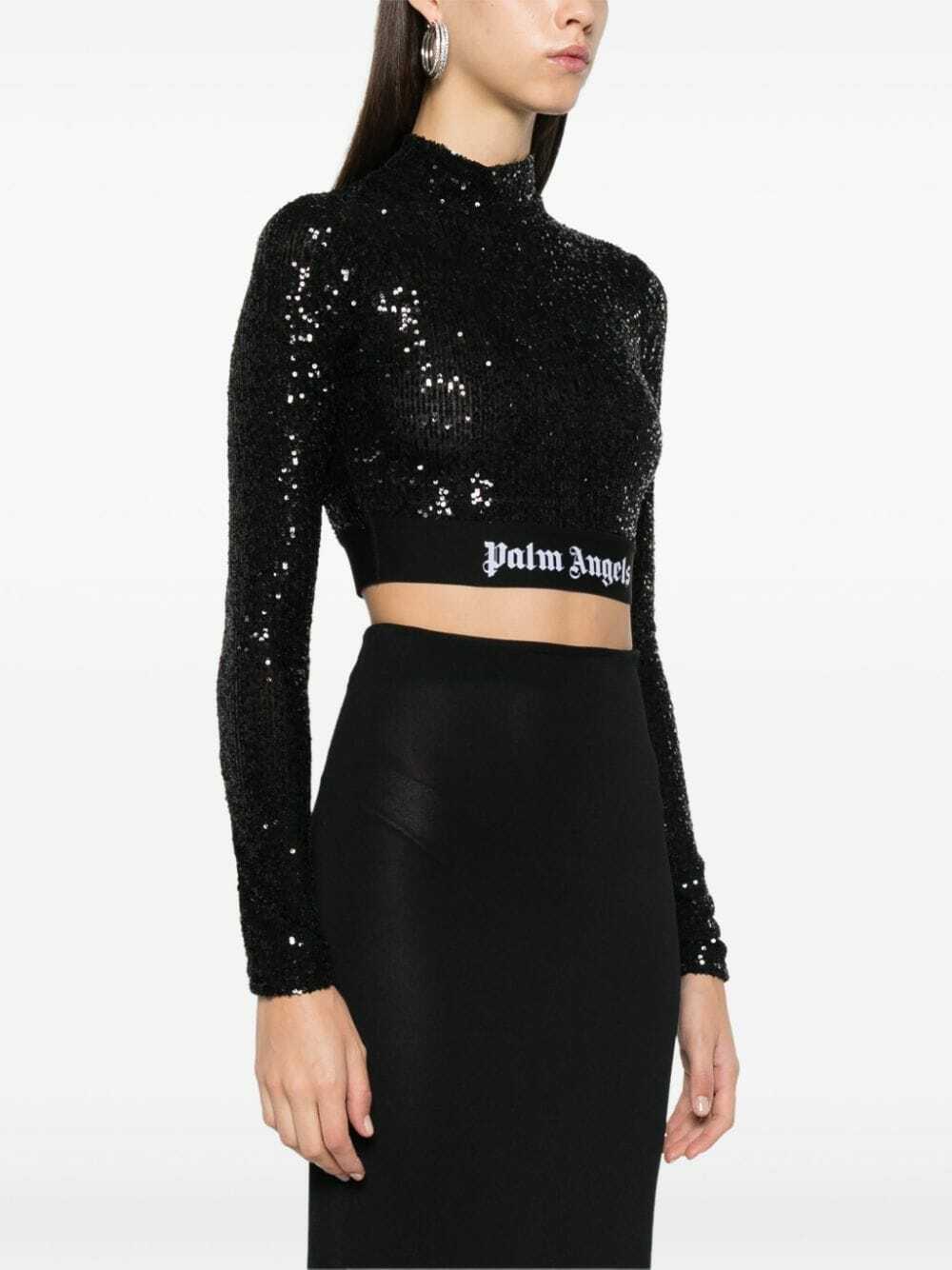 PALM ANGELS - Logo Sequined Cropped Top Palm Angels