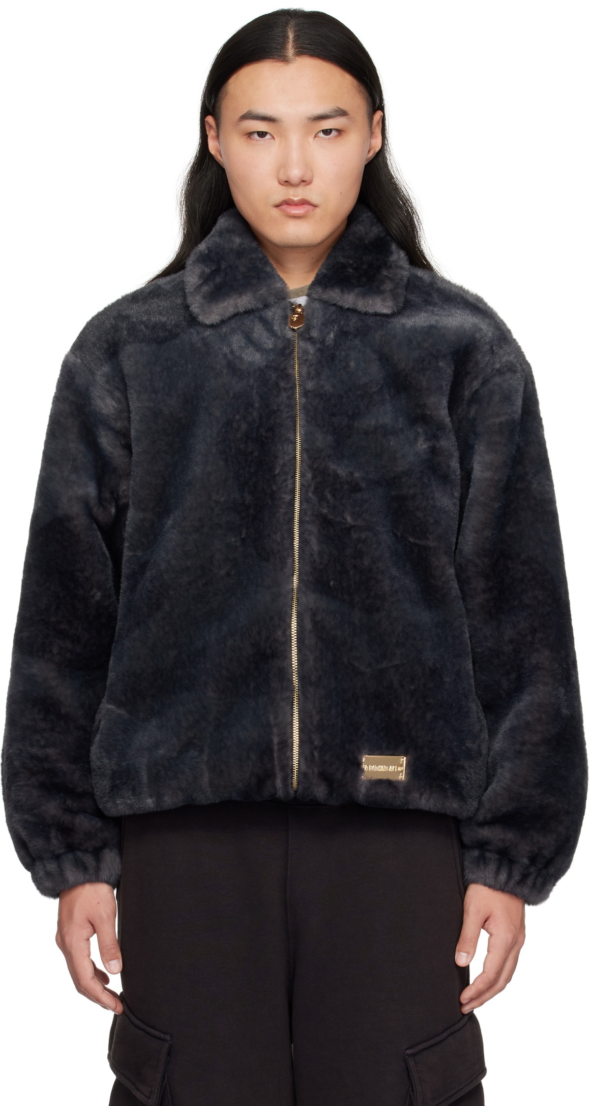 BAPE Gray Camo Fluffy Faux-Fur Jacket A Bathing Ape