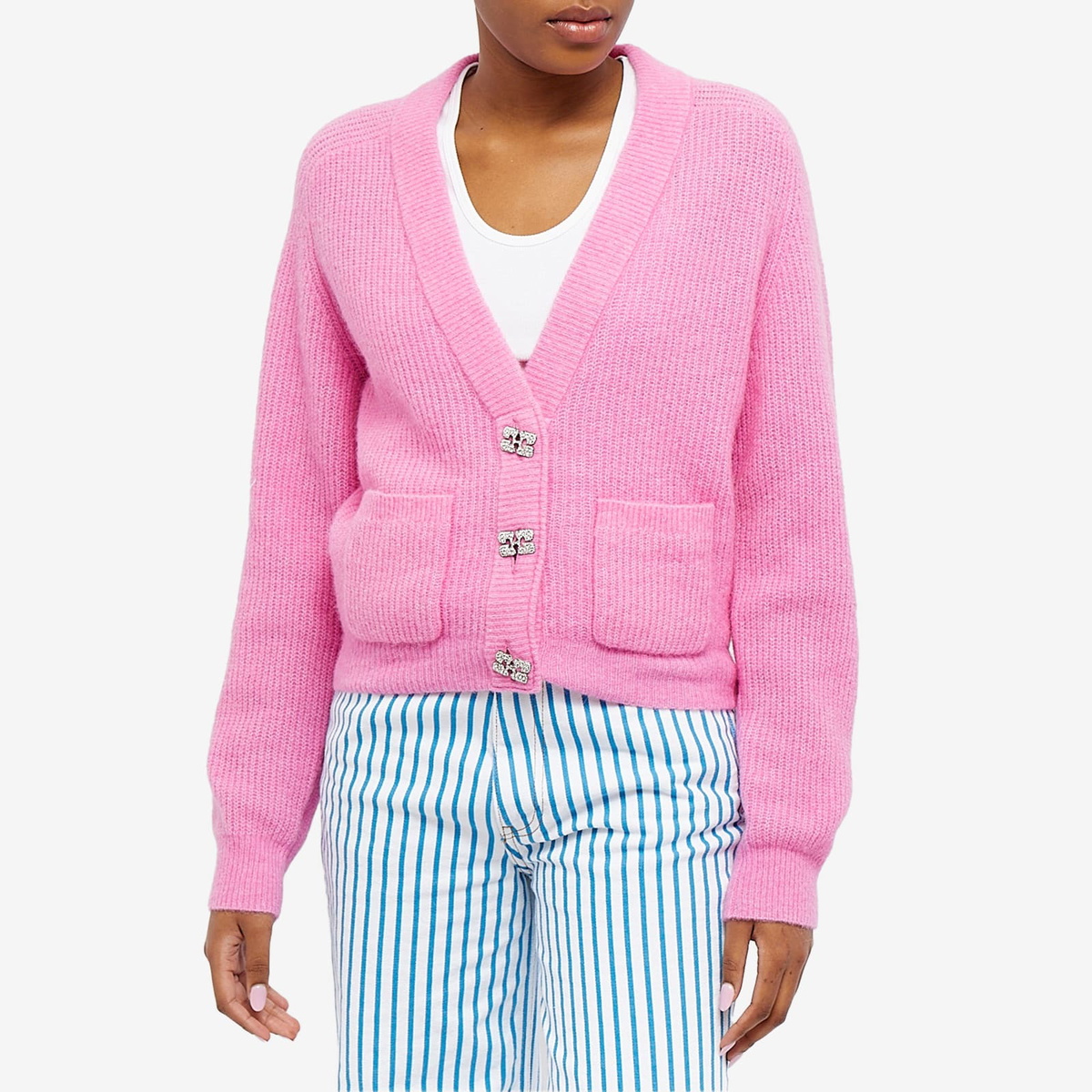 GANNI Women's Soft Wool Cardigan in Wild Orchid GANNI
