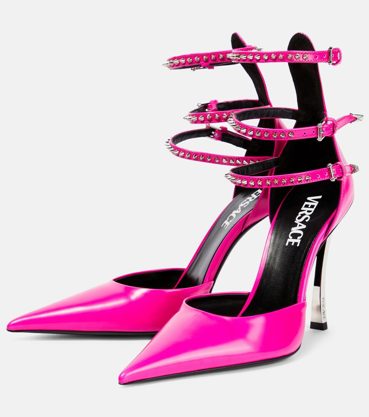 Versace - Pin-Point embellished leather pumps Versace