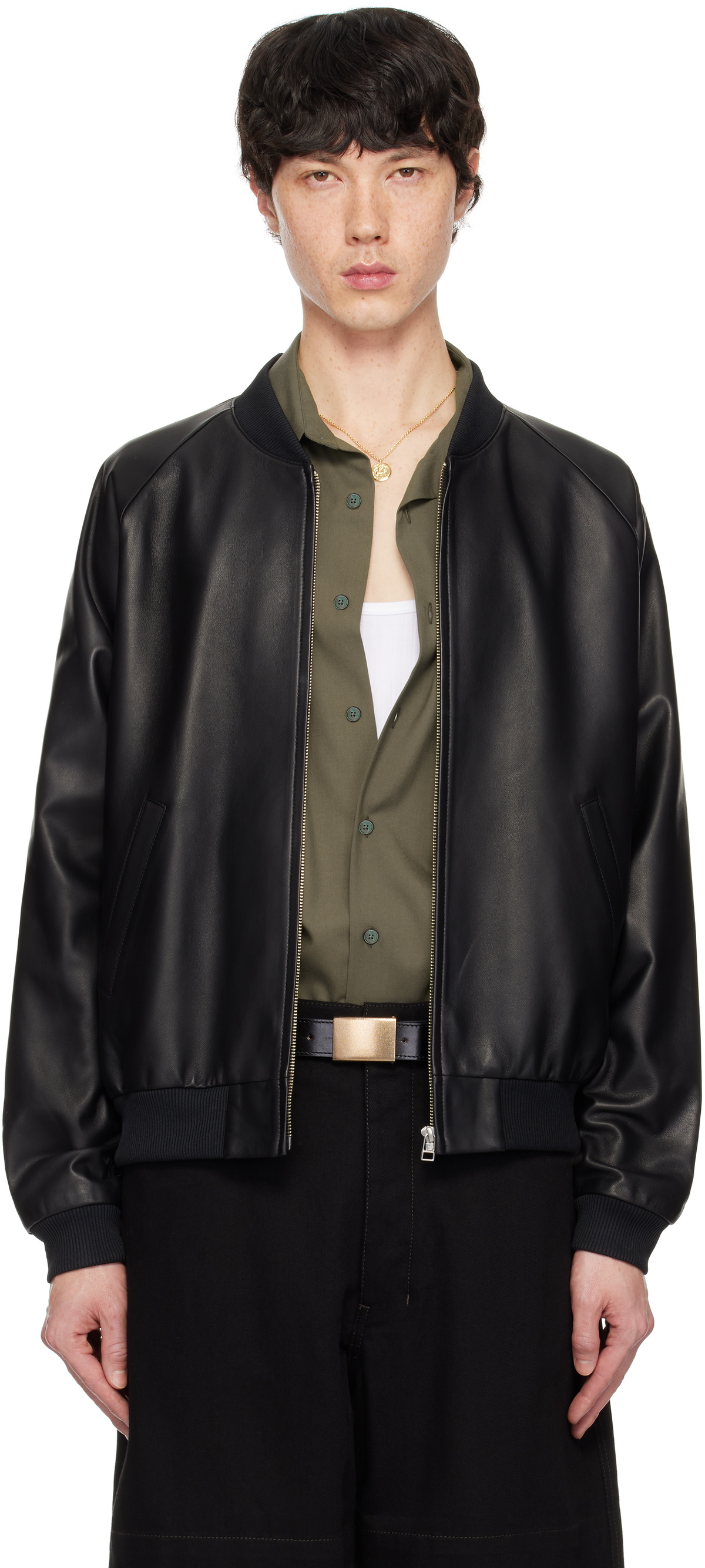 International Gallery BEAMS Black Track Leather Jacket International ...