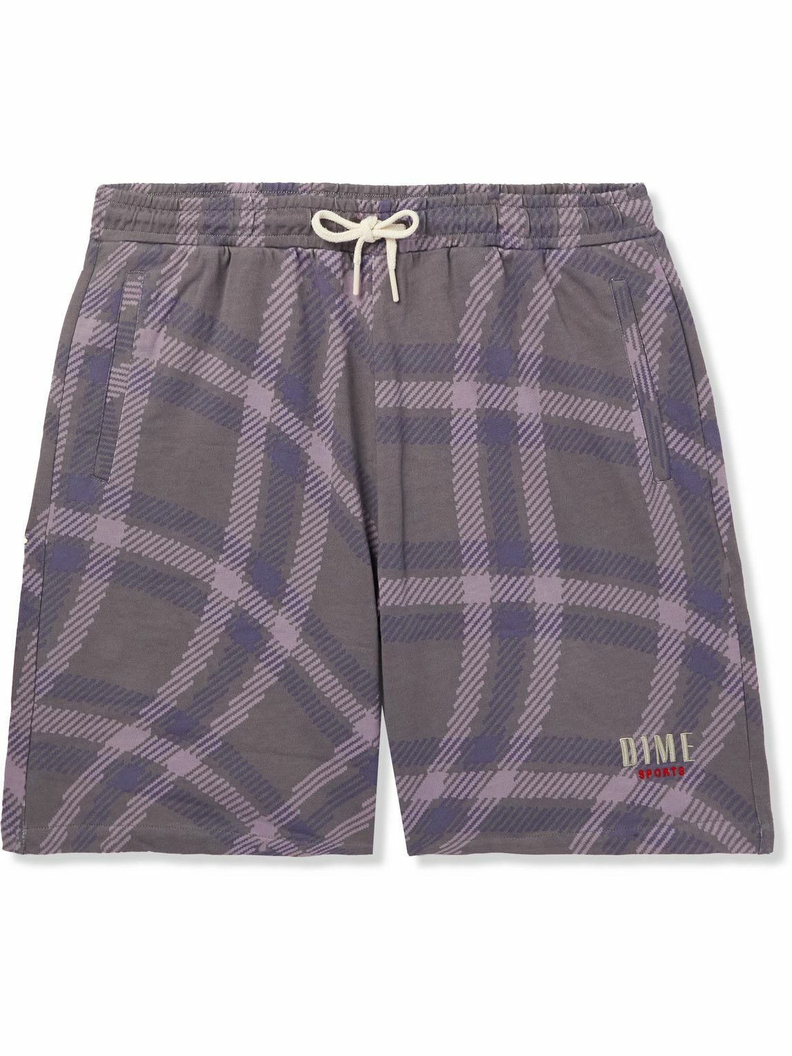 DIME - Straight-Leg Logo-Embroidered Checked Cotton-Jersey Drawstring ...