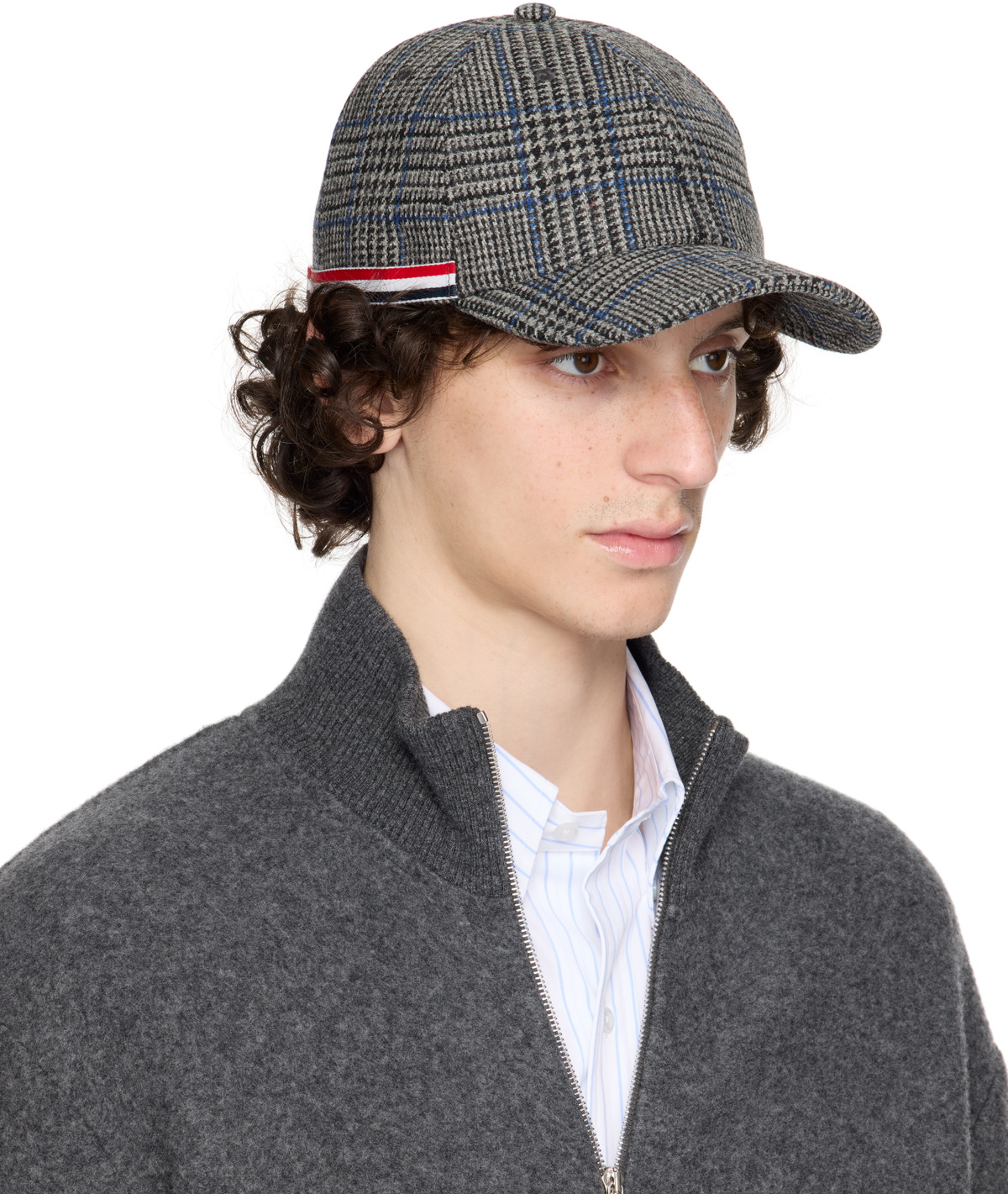 Thom Browne Gray Prince of Wales Hunting Tweed Baseball Cap Thom Browne