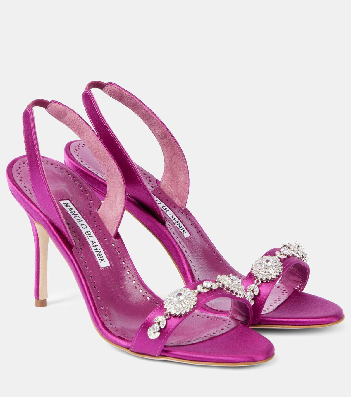 Manolo Blahnik Lamisan embellished satin slingback sandals Manolo Blahnik