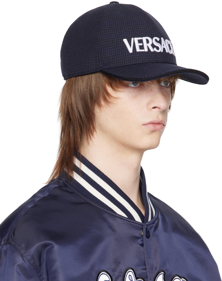 Versace Black & Navy Houndstooth Cap Versace