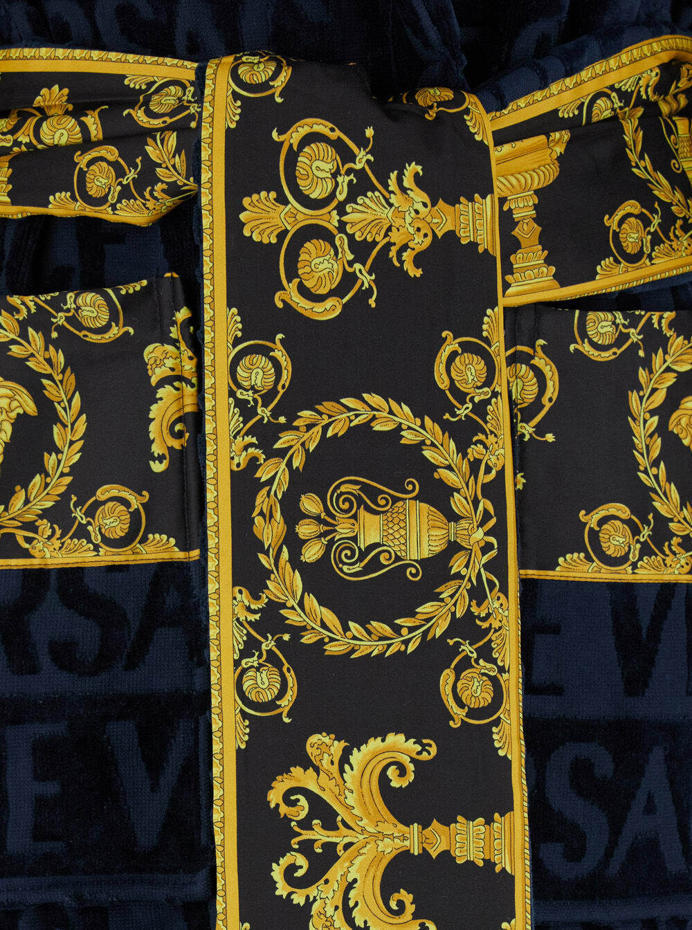 Versace baroque Blue Bathrobe With All-over Logo Print In Cotton Home ...