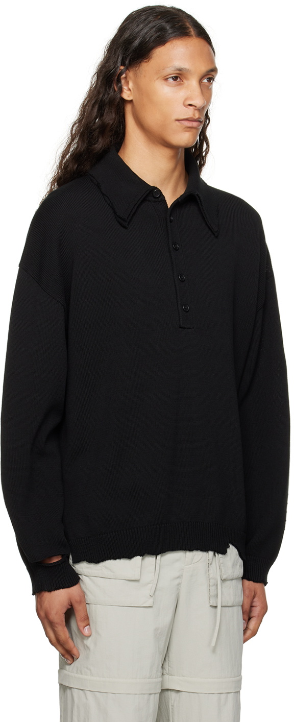 Helmut Lang Black Distressed Polo Helmut Lang