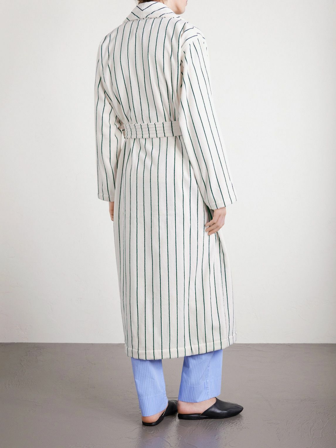 TEKLA - Belted Striped Organic Cotton-Terry Robe - Green Tekla Fabrics