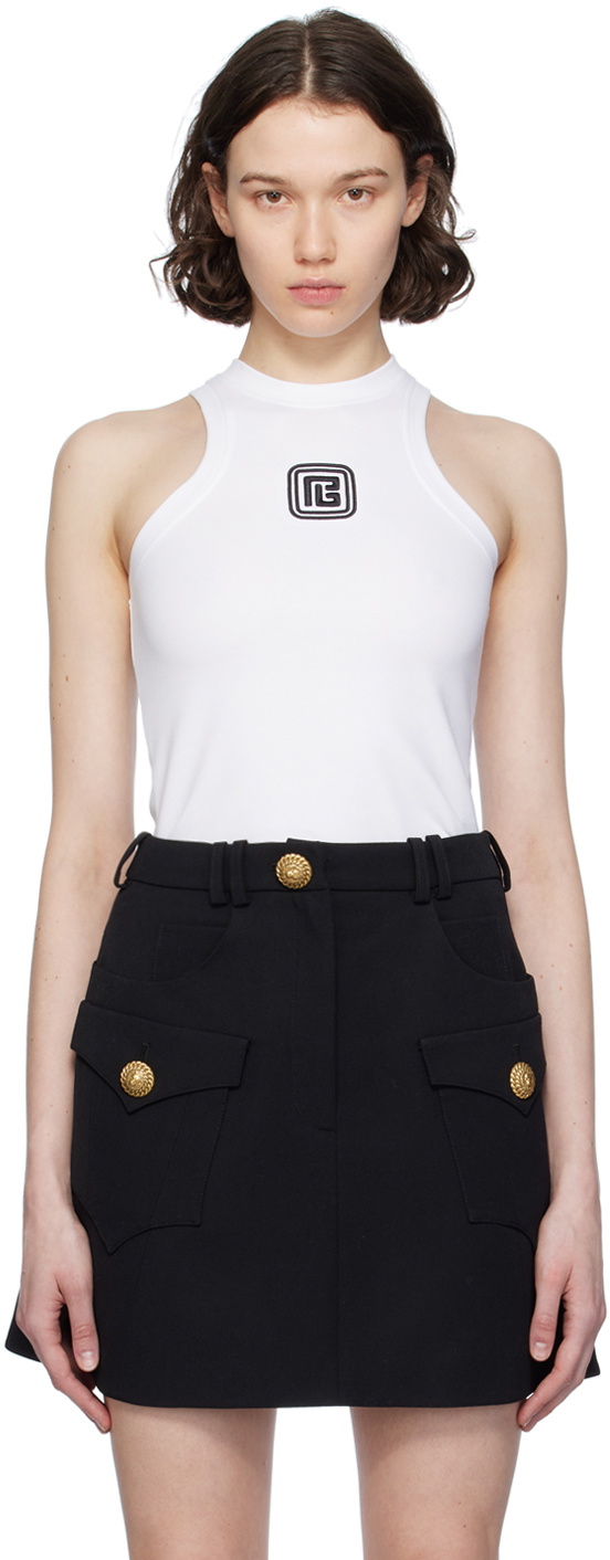 Balmain White Retro PB Tank Top Balmain