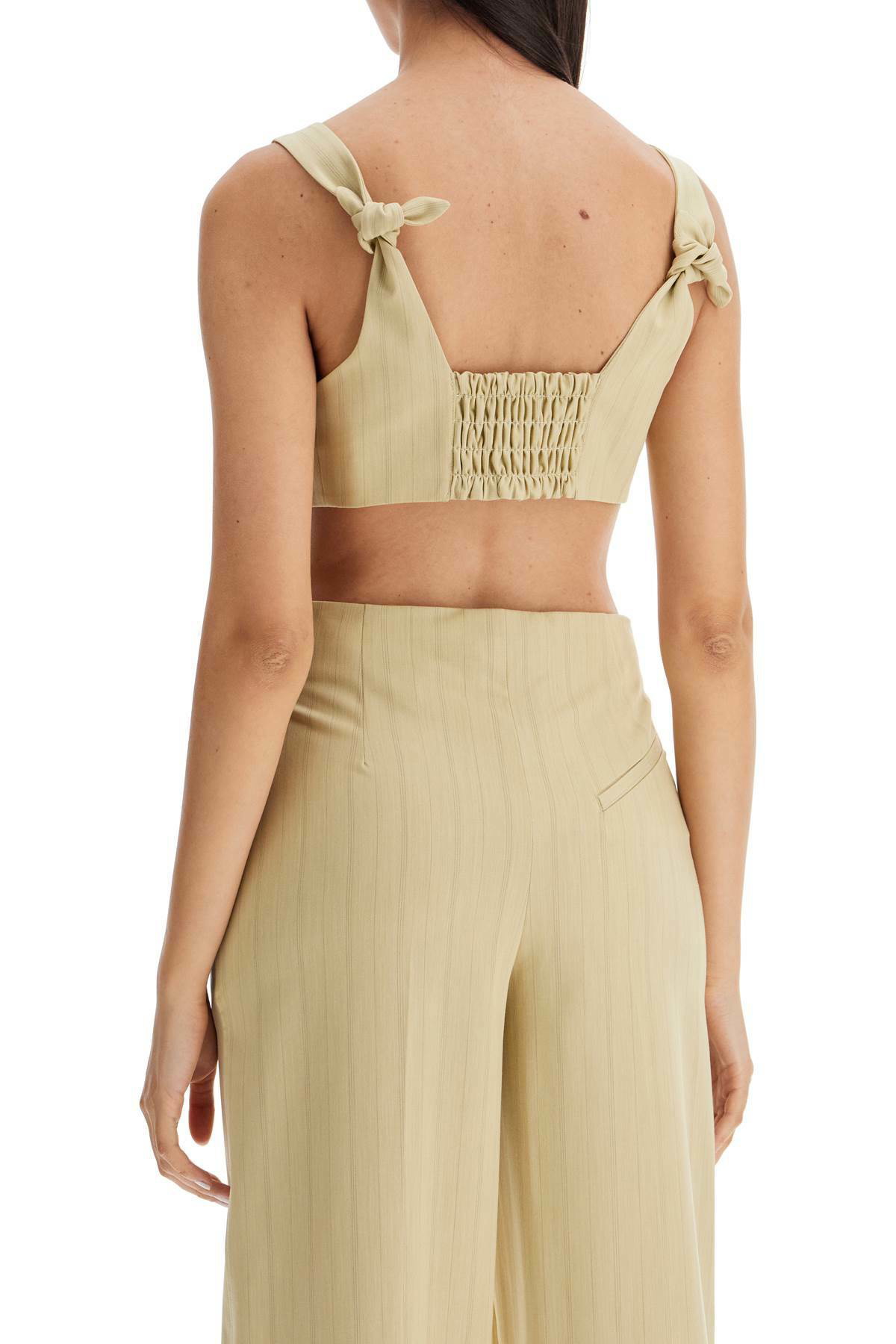 GANNI striped crop top with knots Beige GANNI