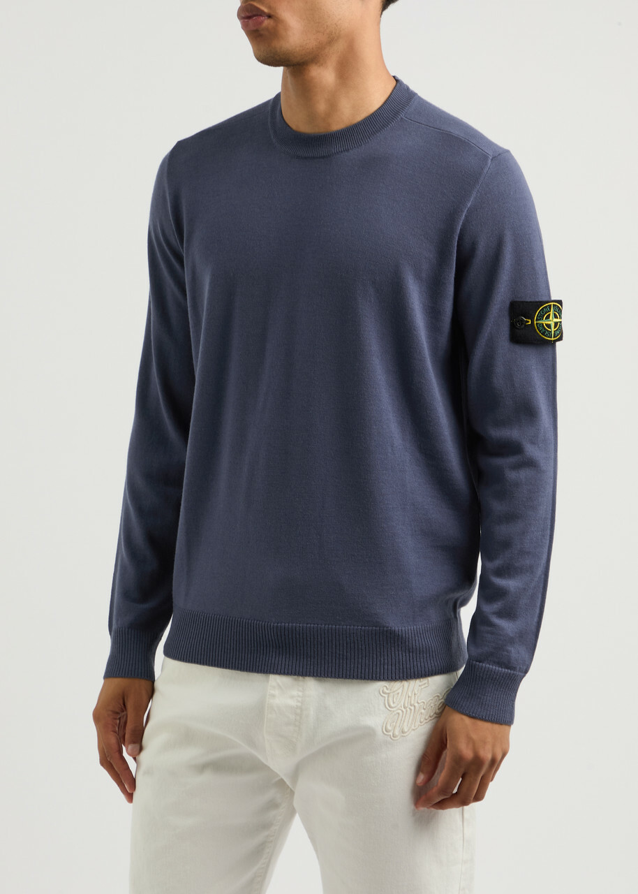 Stone Island Logo Wool Jumper Mid Blu Stone Island