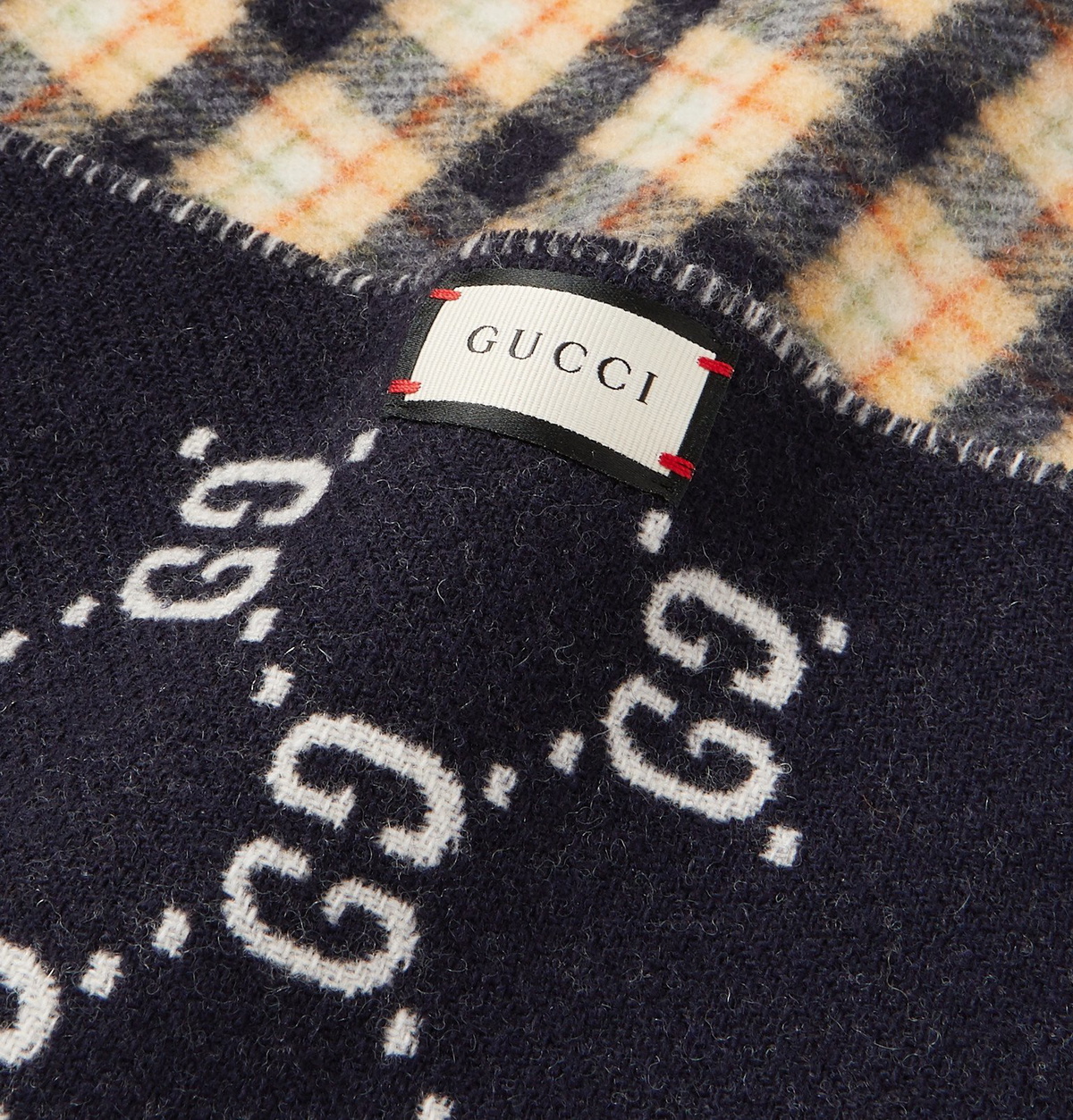 Gucci - Logo-Jacquard Checked Wool Scarf - Blue Gucci