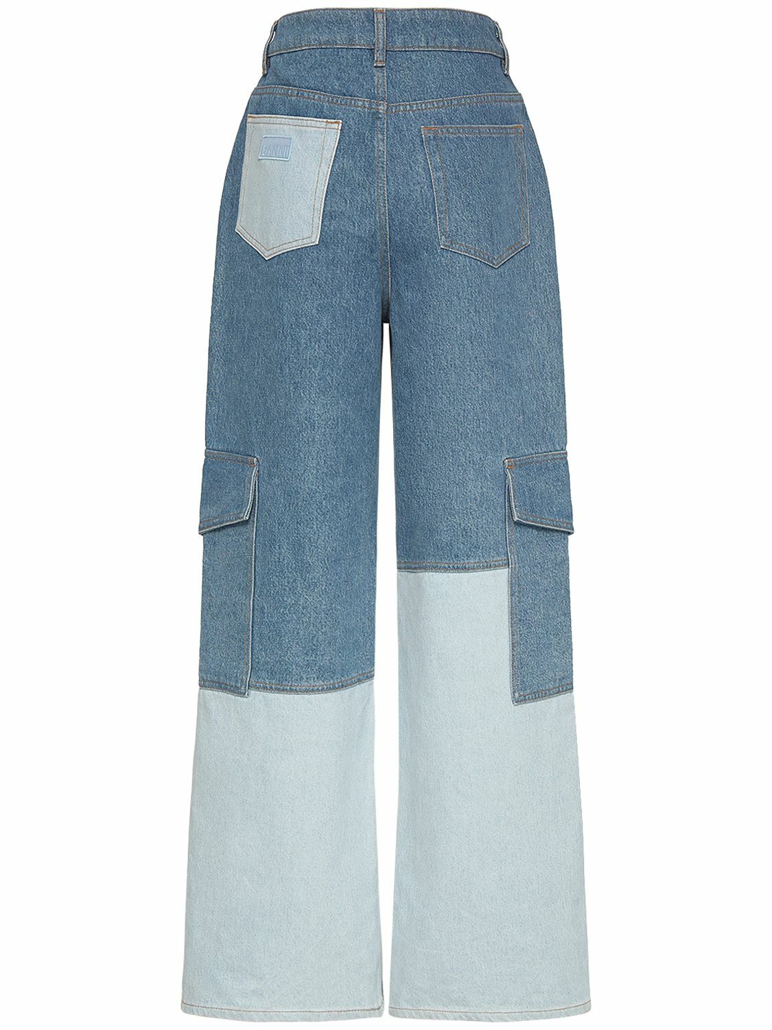GANNI - High Rise Cotton Denim Cargo Jeans GANNI