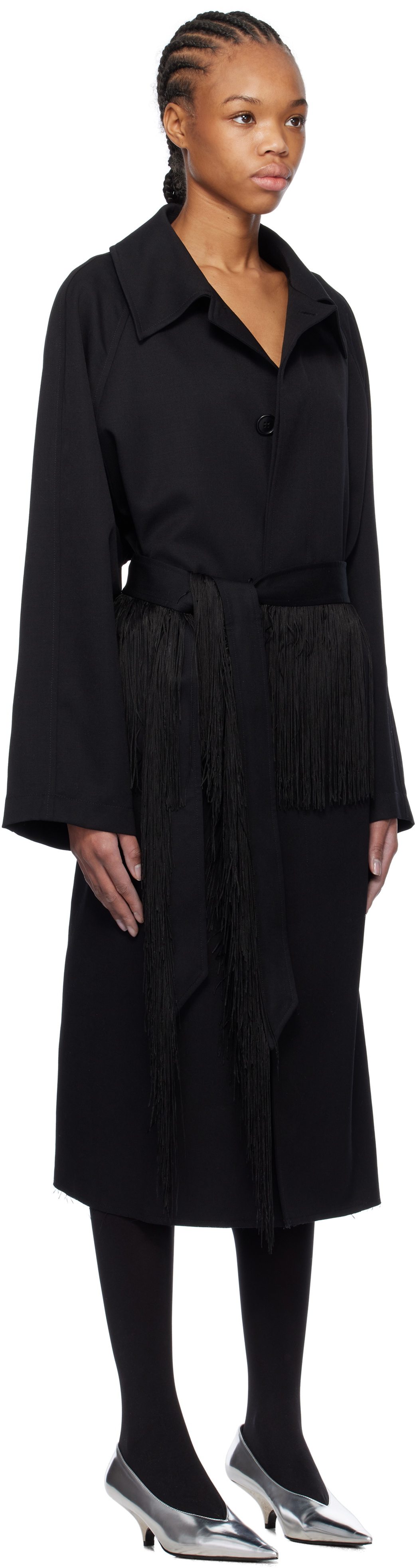 MM6 Maison Margiela Black Wool Gabardine Trench Coat MM6 Maison Margiela