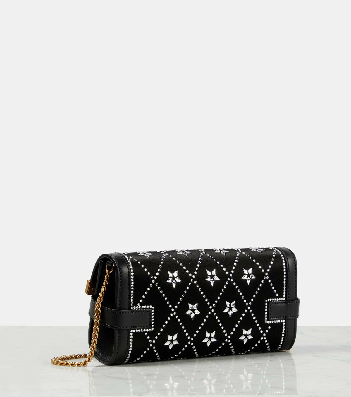 Balmain B-Buzz Pouch 23 embellished satin clutch Balmain