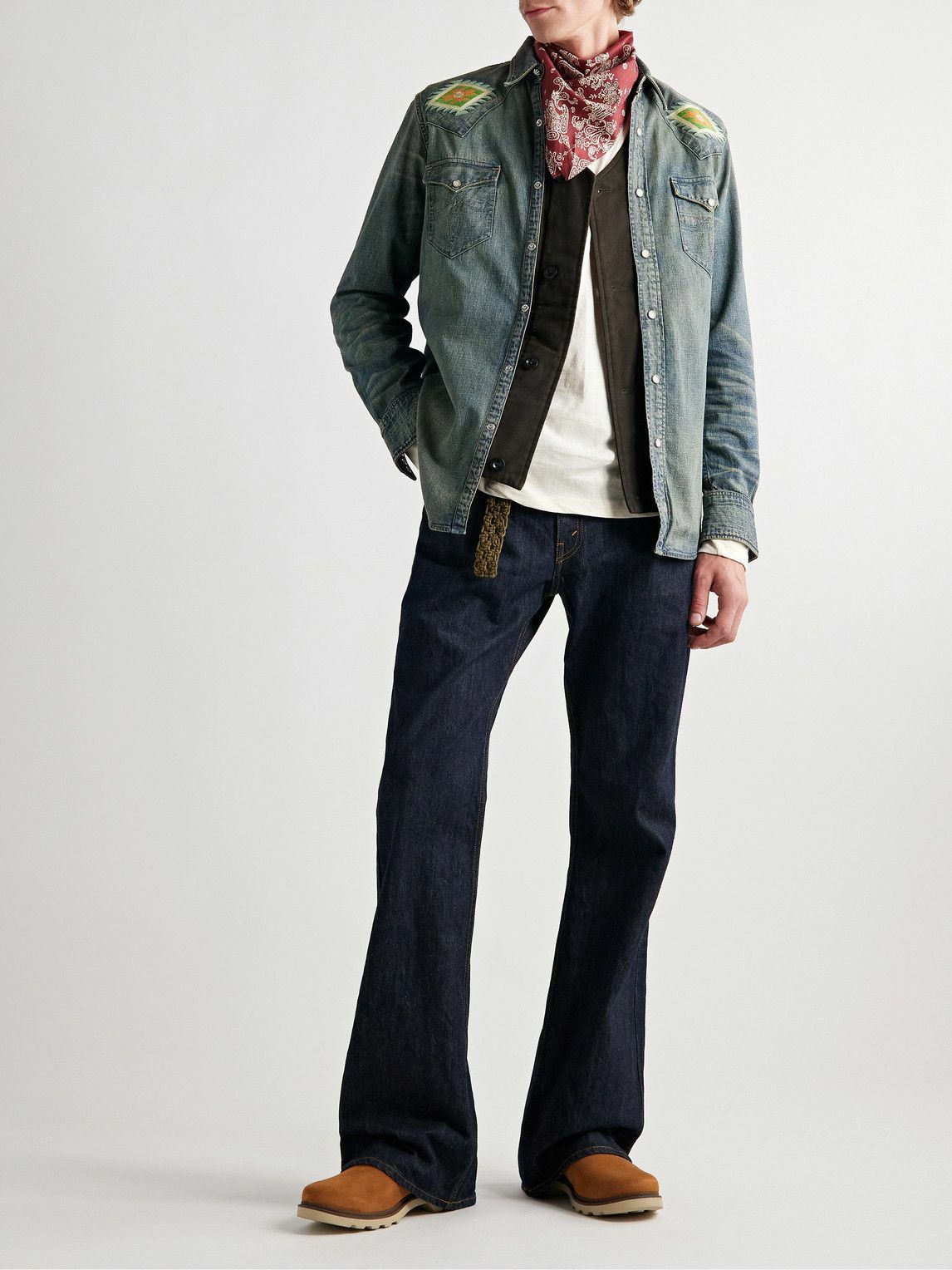 RRL - Slim-Fit Embroidered Denim Shirt - Blue RRL