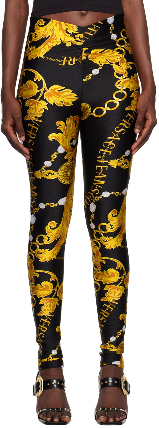 Versace Jeans Couture Black & Gold Chain Couture Leggings Versace