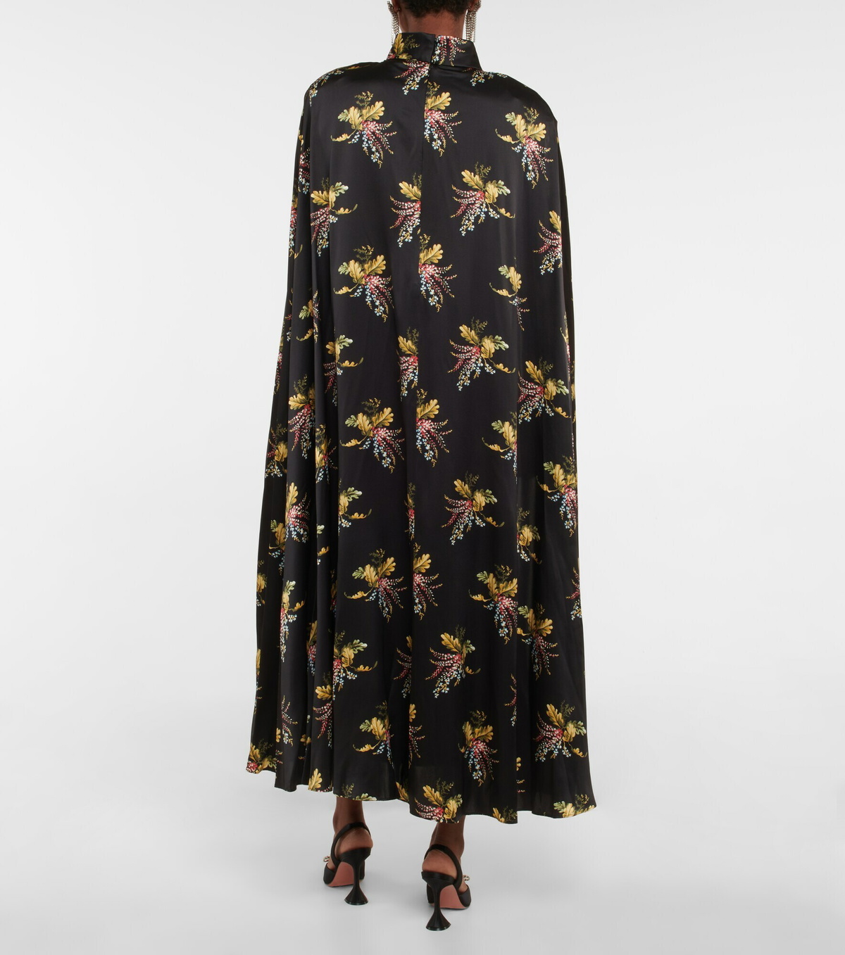 Rodarte - Floral silk charmeuse cape midi dress Rodarte