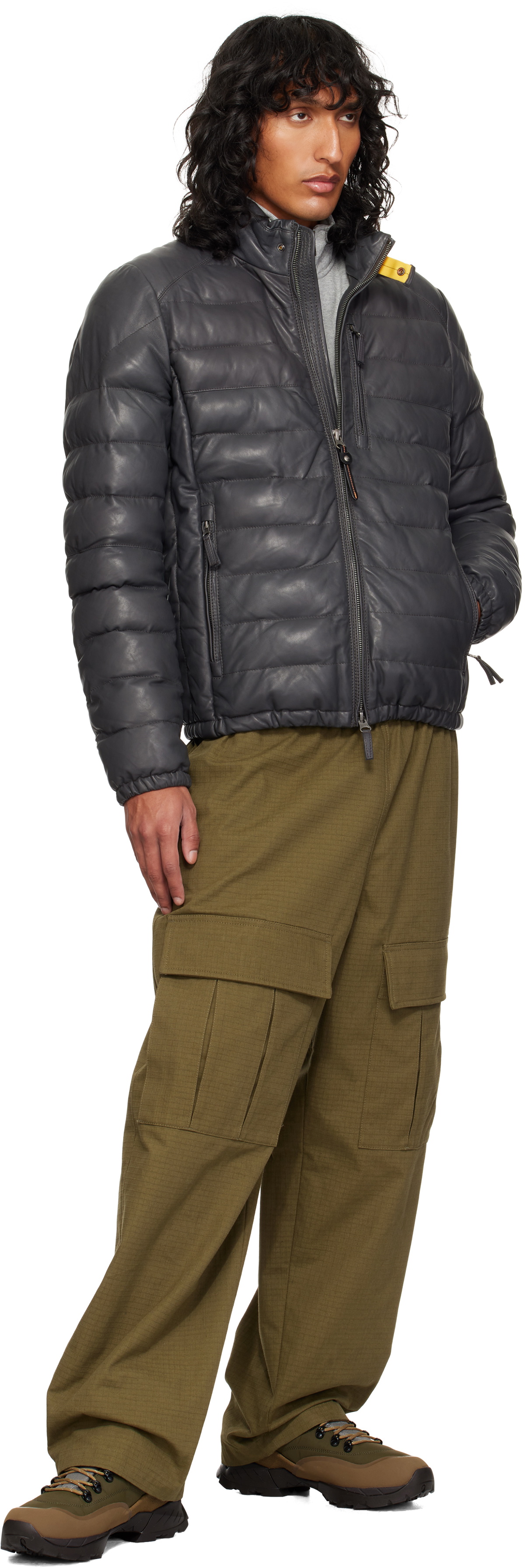 Parajumpers Gray Earnie Leather Jacket Parajumpers