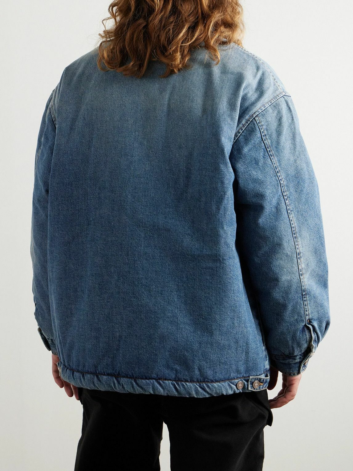 ERL - Oversized Distressed Faux Shearling-Lined Padded Denim Jacket ...
