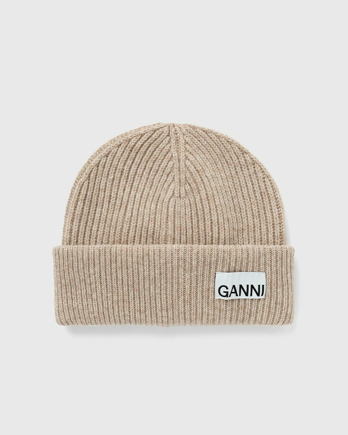 Ganni Light Structured Rib Knit Beanie Brown Beanies GANNI