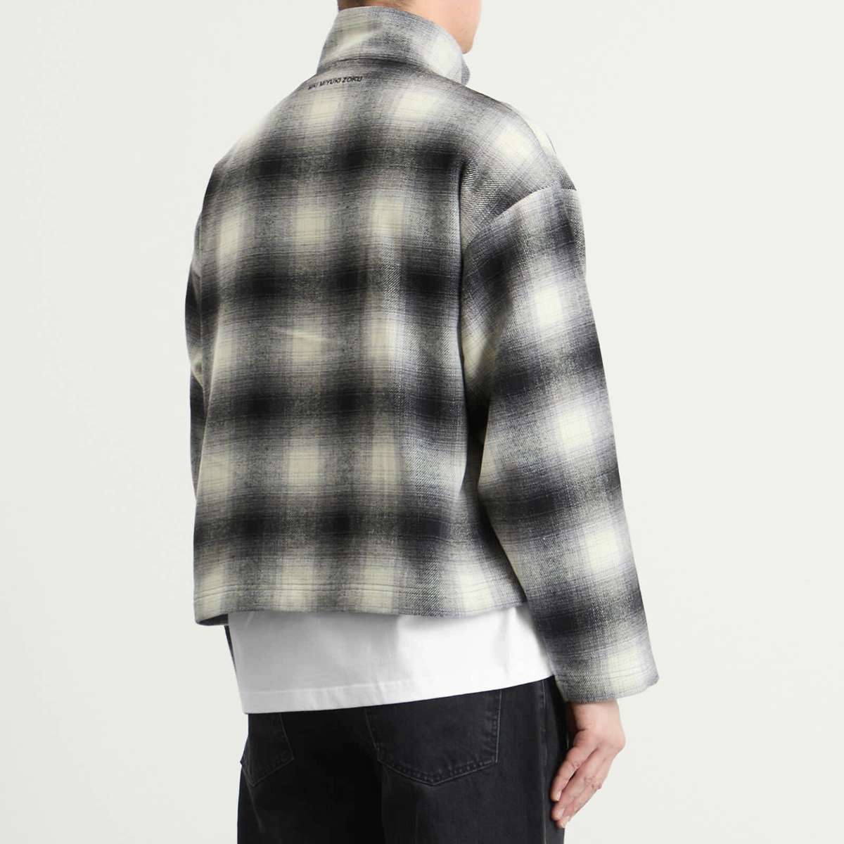 MKI Men's Wool Check Track Jacket in Off White/Black MKI Miyuki-Zoku