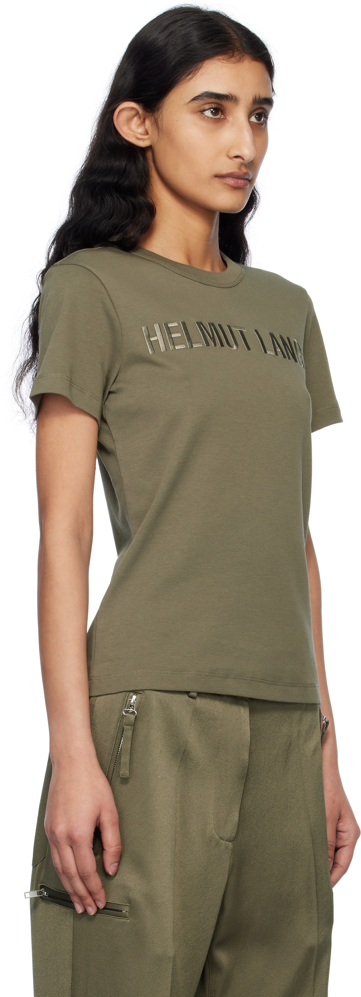 Helmut Lang Khaki Slim Logo T-shirt Helmut Lang