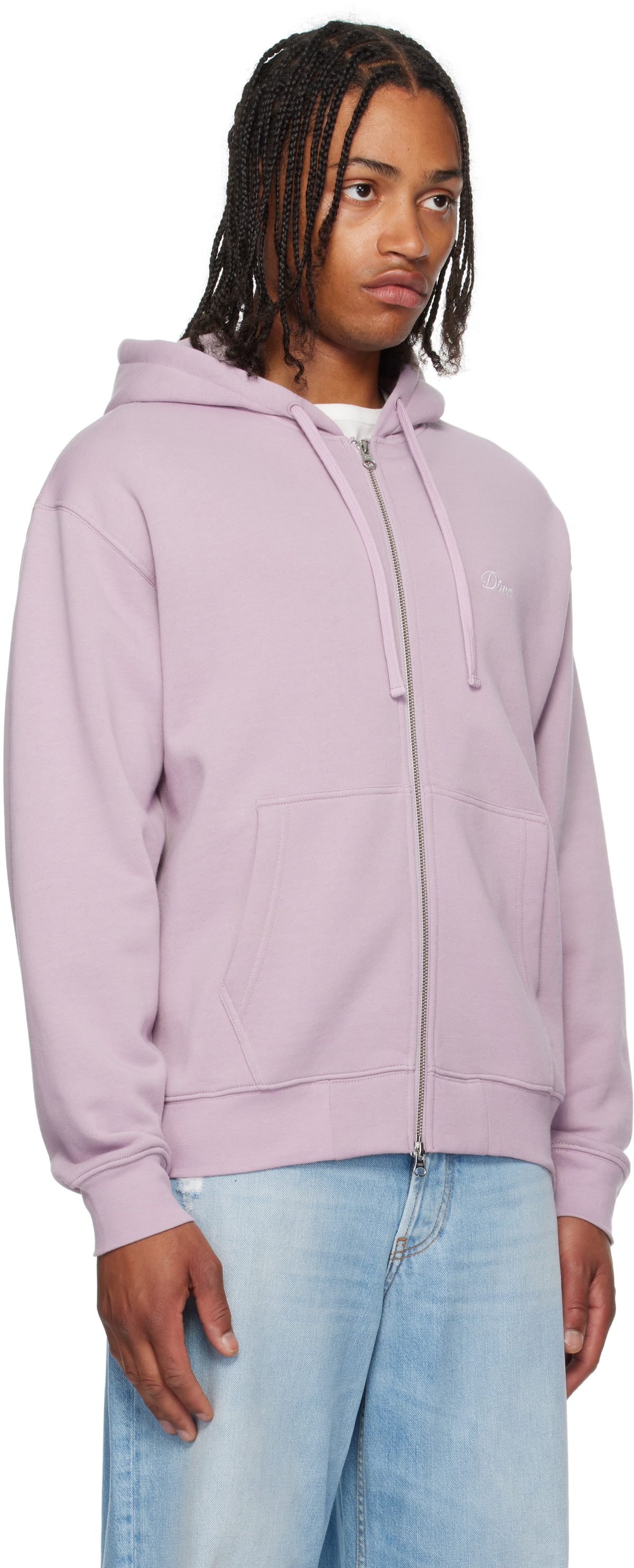 Dime Purple Cursive Small Logo Zip Hoodie Dime