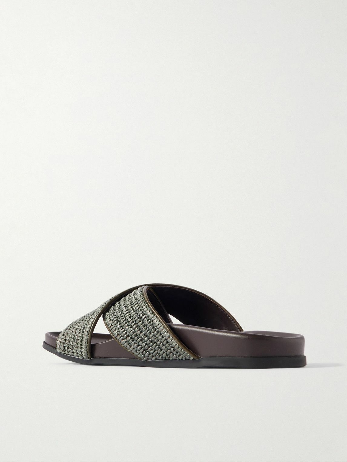 Manolo Blahnik - Chiltern Leather-Trimmed Raffia Sandals - Green Manolo ...