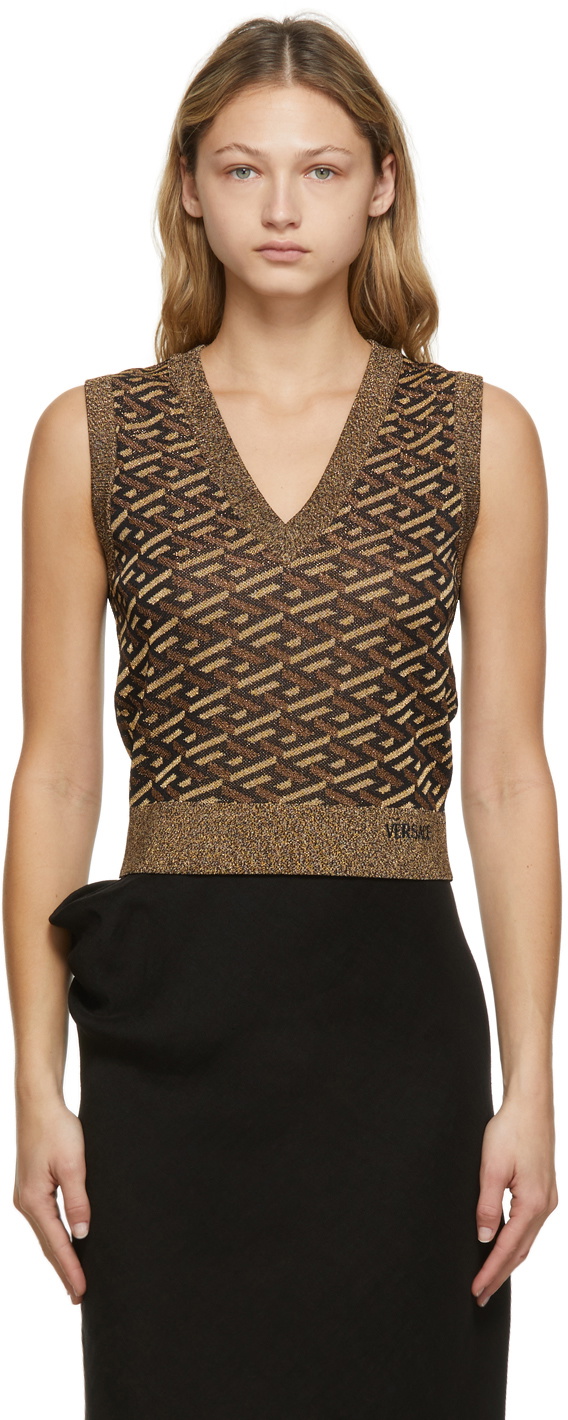 Versace Black & Gold Jacquard Metallic Monogram Vest Versace