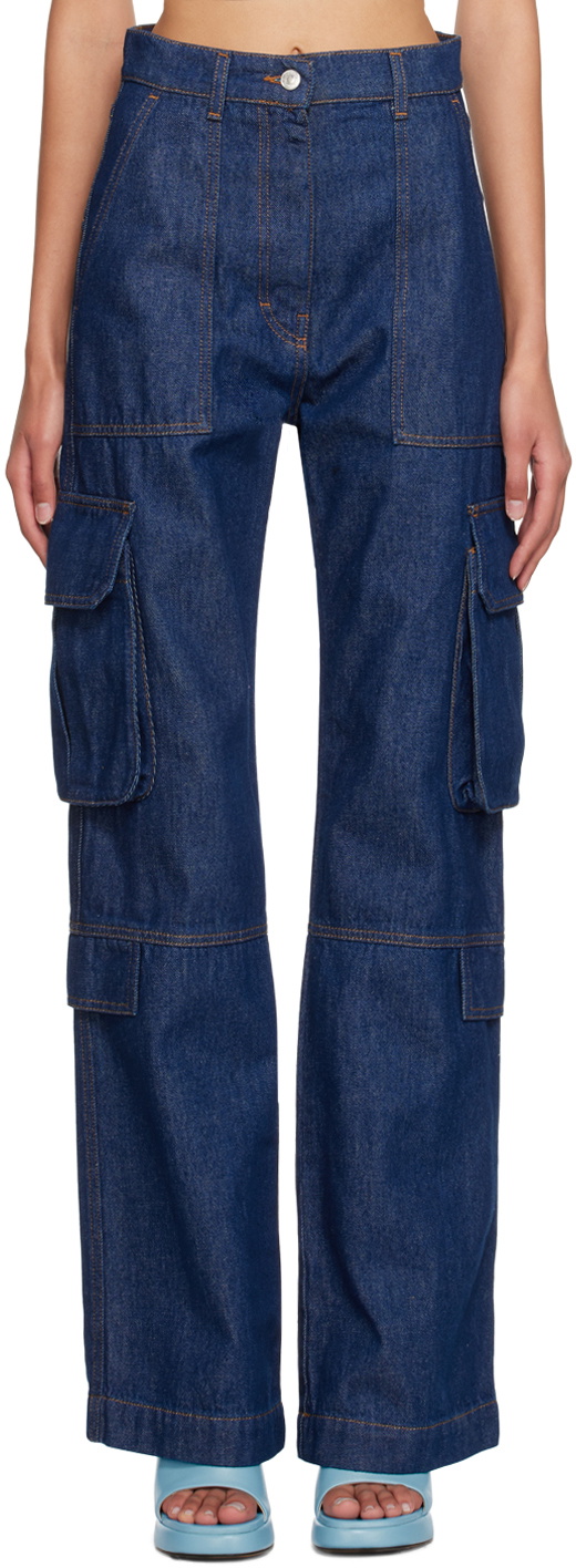 MSGM Blue Solid Cargo Jeans MSGM