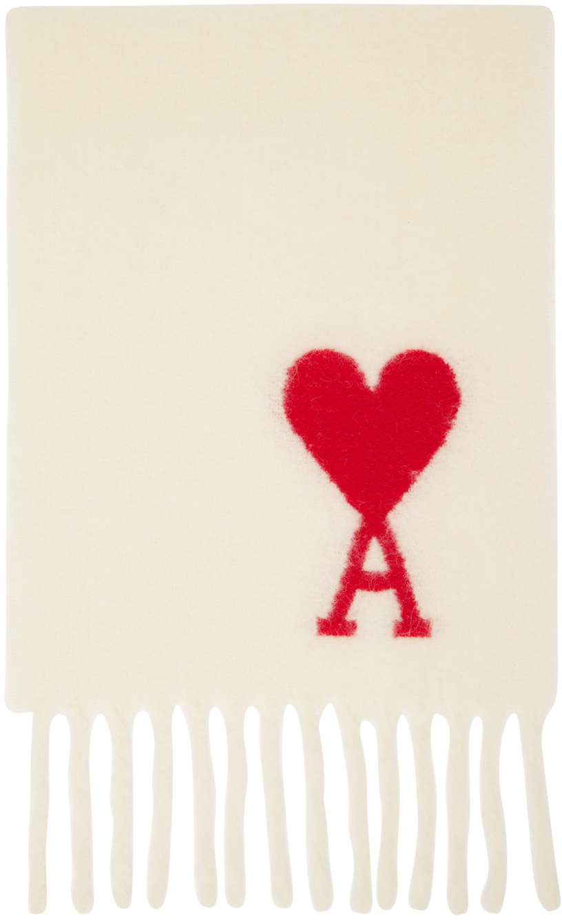 AMI Paris Off-White Oversized Ami De Cœur Scarf AMI