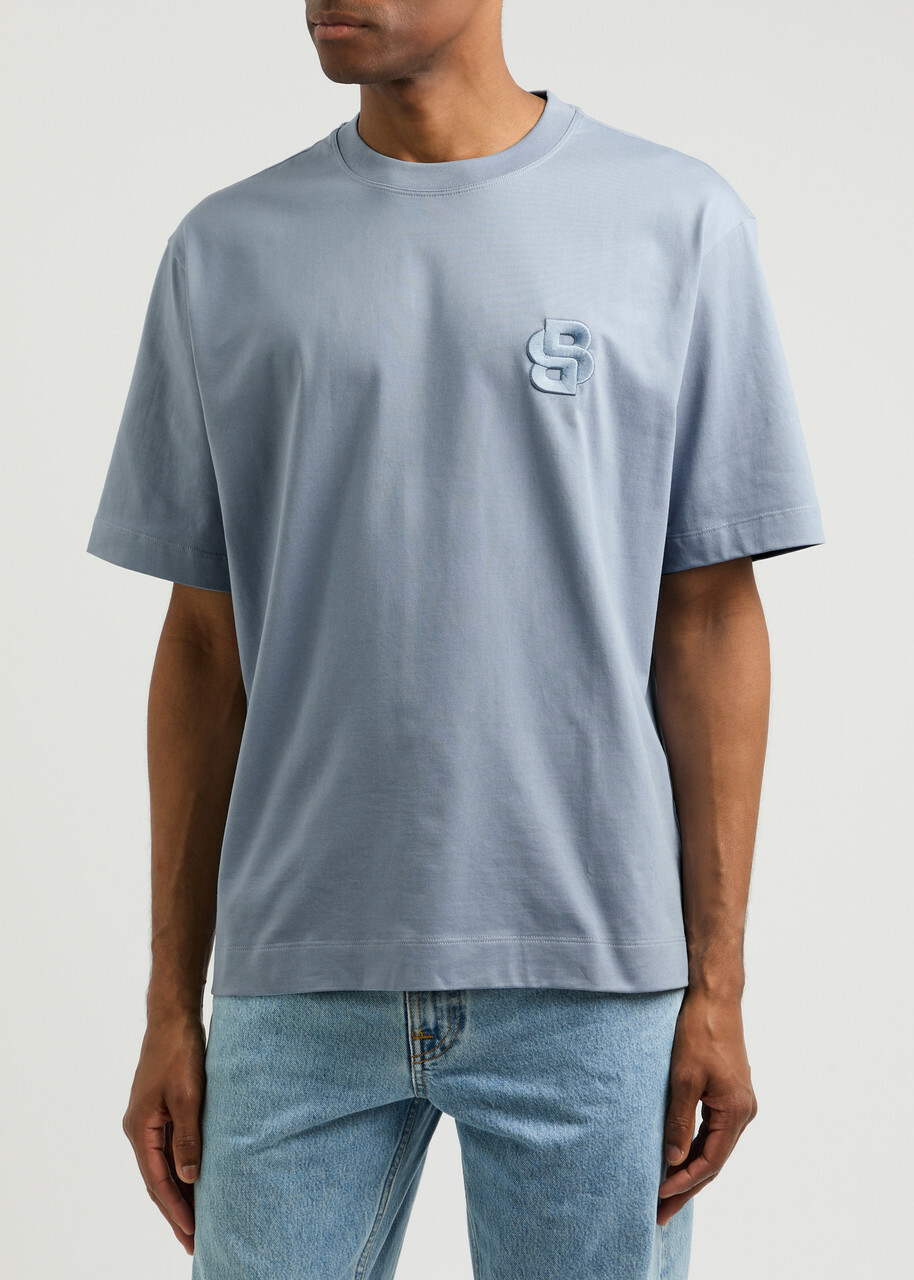 Boss Logo-embroidered Cotton T-shirt Blue BOSS
