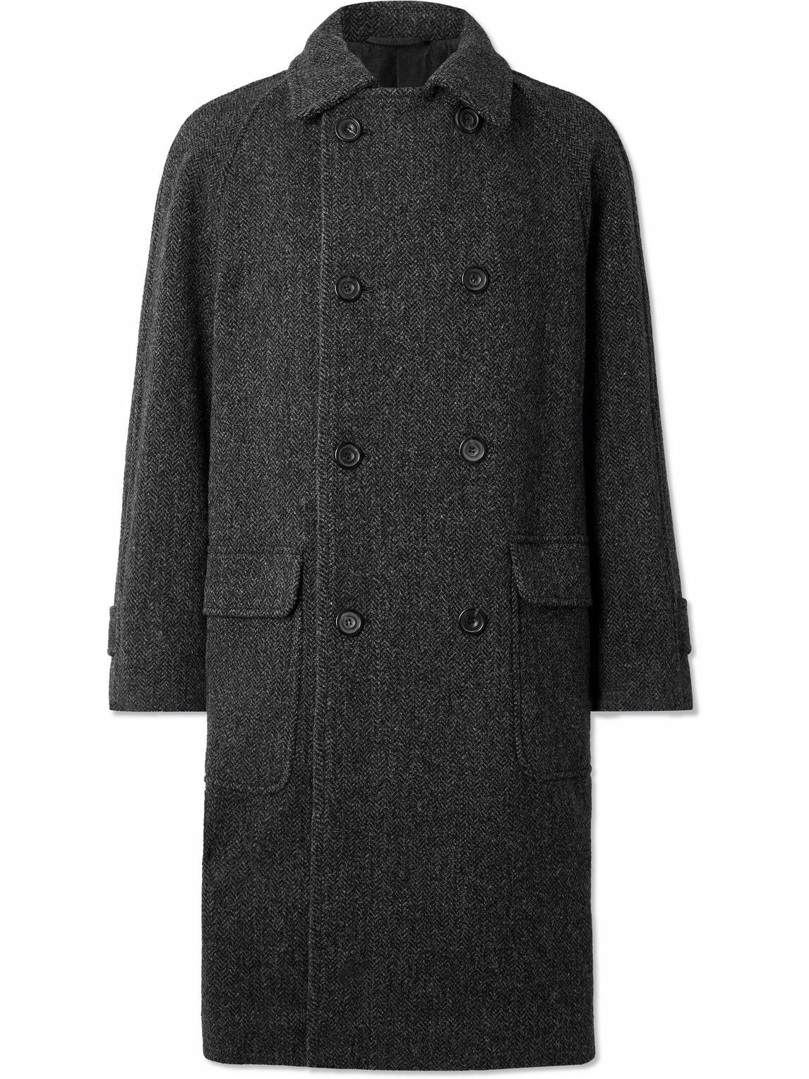 Drake's - Double-Breasted Herringbone Wool Coat - Gray Drake's